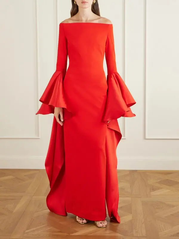 Solace London Astria Draped Satin-trimmed Crepe Gown - Red