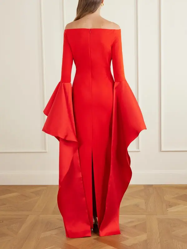 Solace London Astria Draped Satin-trimmed Crepe Gown - Red