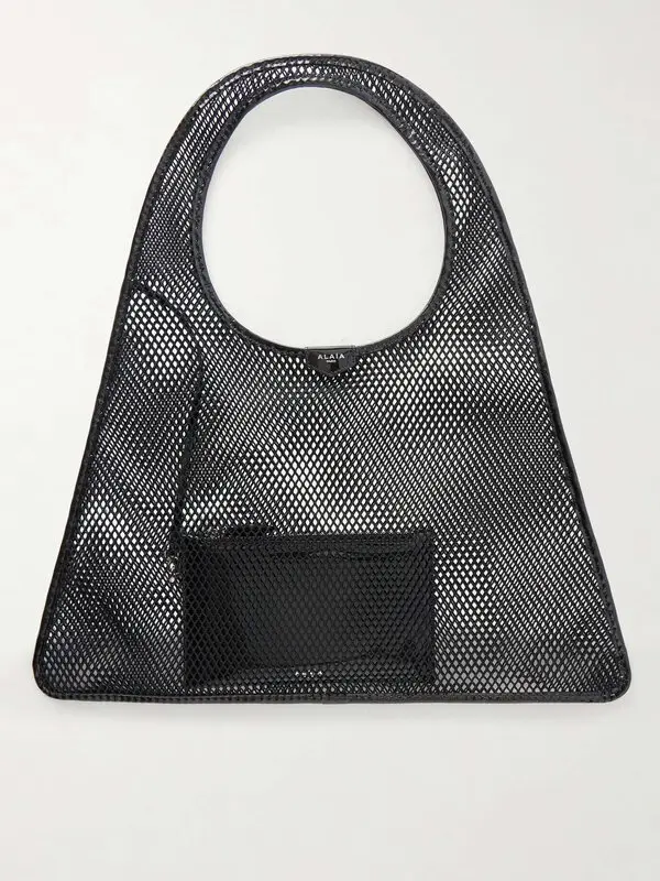 Alaïa Leather-trimmed Crocheted Shoulder Bag - Black