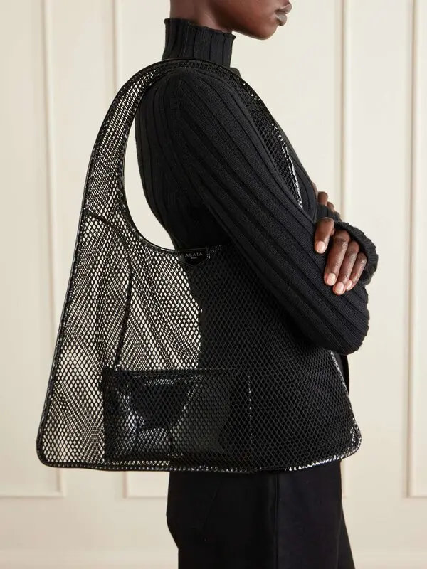 Alaïa Leather-trimmed Crocheted Shoulder Bag
