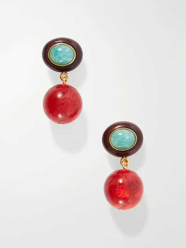 LIZZIE FORTUNATO Gold-plated Amazonite, Carnelian, And Wood Drop Earrings - Multi
