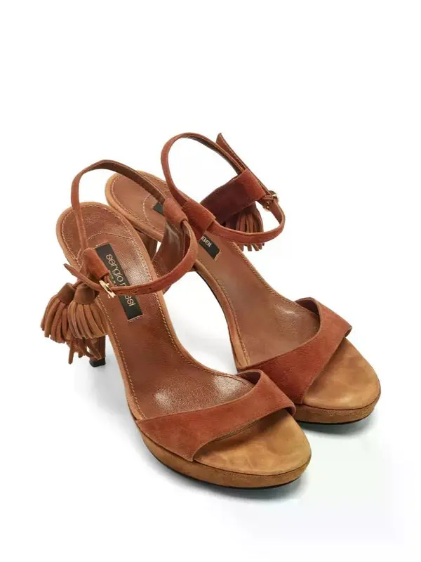 SERGIO ROSSI Suede Tassel Heeled Sandals - Brown