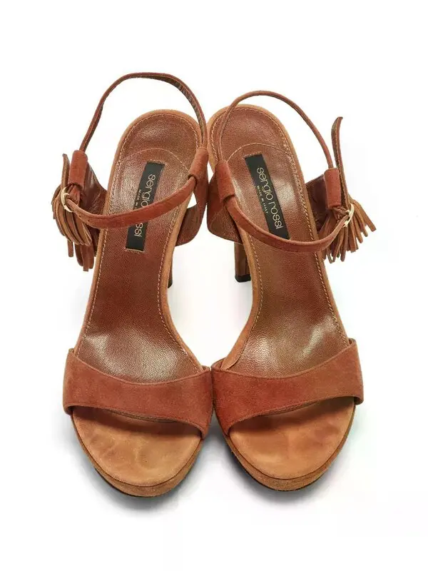 SERGIO ROSSI Suede Tassel Heeled Sandals