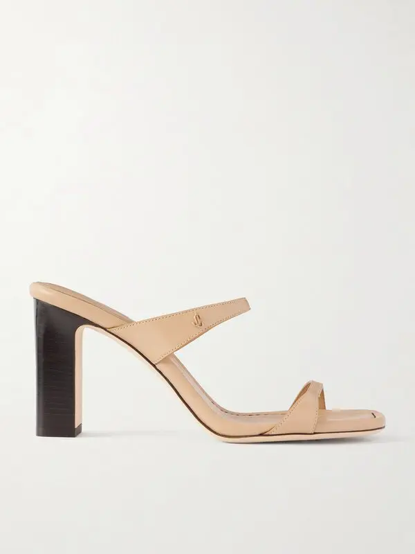 JIMMY CHOO Lucian 85 Leather Mules - Neutrals