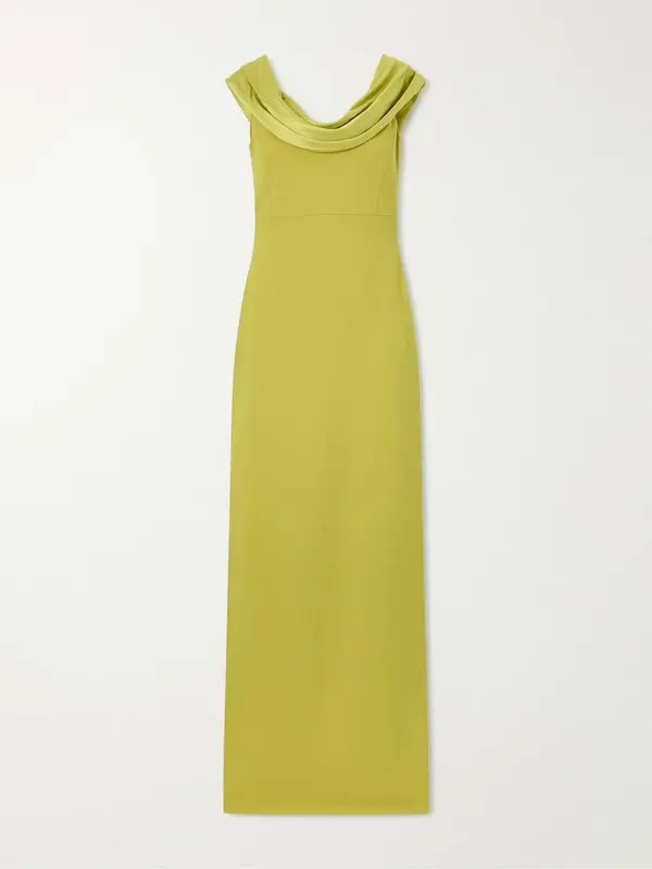 Solace London Adele Draped Satin-trimmed Crepe Maxi Dress