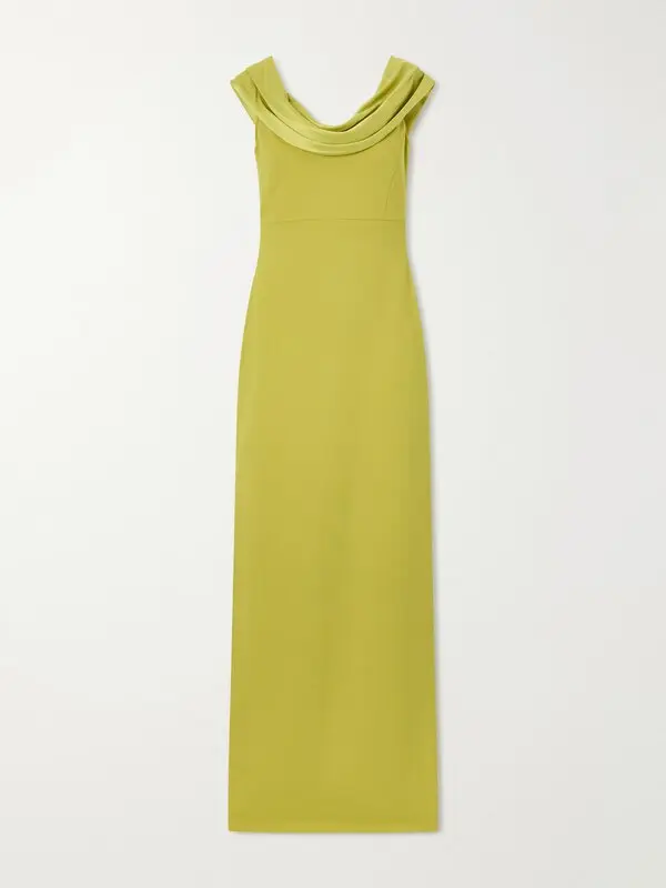 Solace London Adele Draped Satin-trimmed Crepe Maxi Dress - Yellow