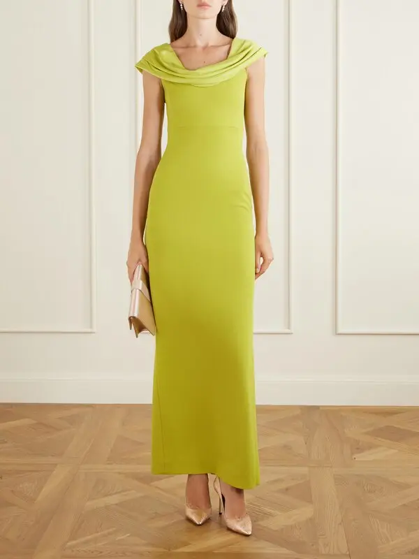 Solace London Adele Draped Satin-trimmed Crepe Maxi Dress - Yellow