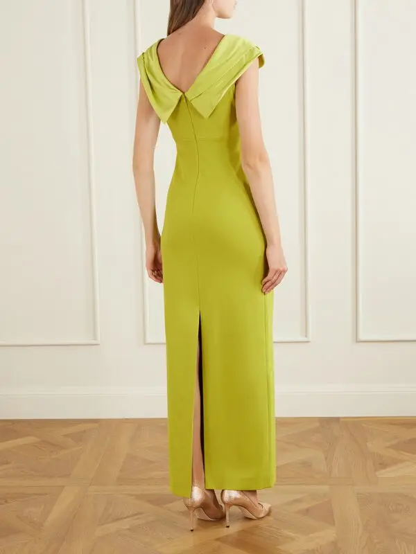 Solace London Adele Draped Satin-trimmed Crepe Maxi Dress - Yellow