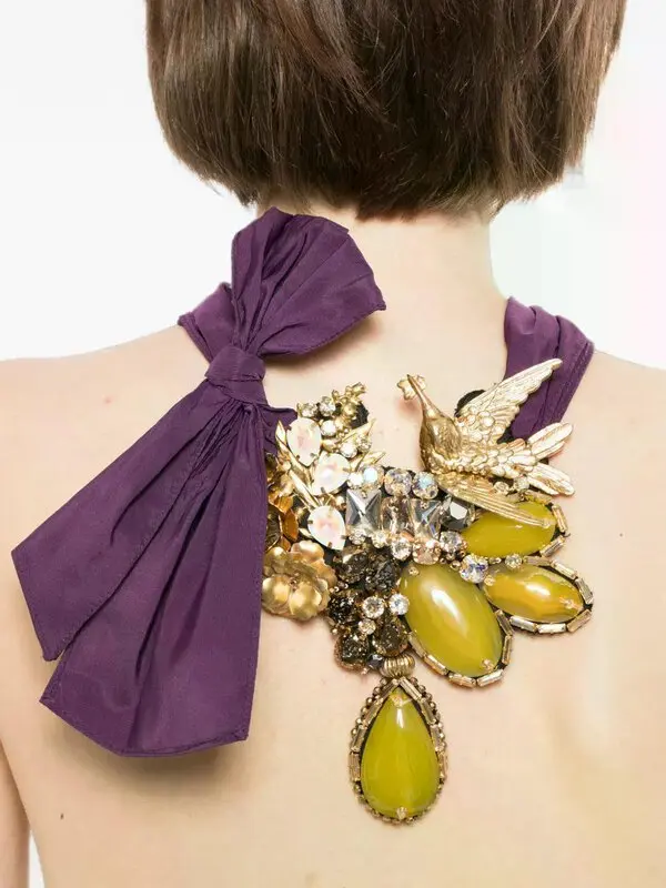 Biyan Crystal-embellished Bird-motif Necklace - Purple