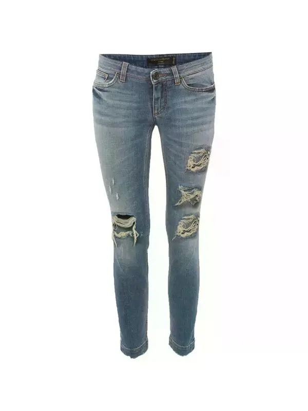 Dolce & Gabbana Distressed Ripped Slim Fit Jeans - Blue