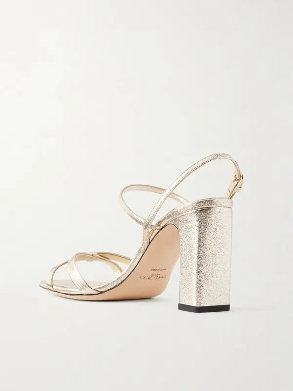 JIMMY CHOO Elsy 85 Metallic Leather Sandals - Gold
