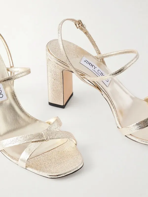 JIMMY CHOO Elsy 85 Metallic Leather Sandals - Gold