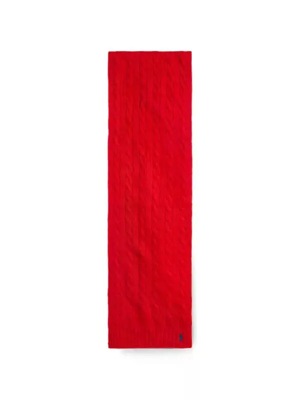 Polo Ralph Lauren Cable-knit Embroidered Pony Scarf - Red