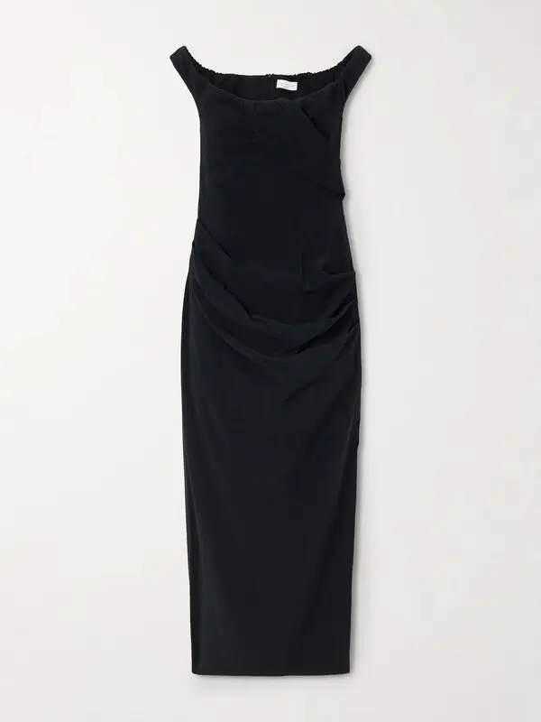 VIOLANTE NESSI Aurel Off-the-shoulder Gathered Midi Dress - Black