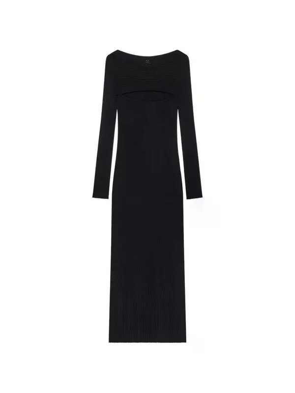 COURREGES Ribbed-knit Slash-detail Midi Dress - Black