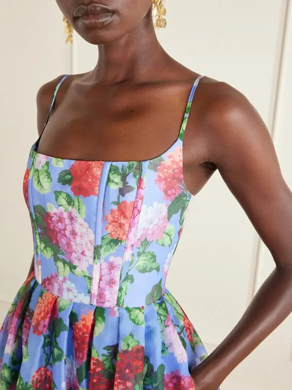 Carolina Herrera Floral Print Silk Crepe Midi Dress