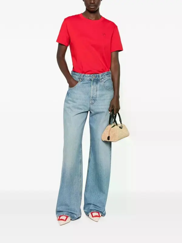 Maje Embroidered Cotton T-shirt - Red