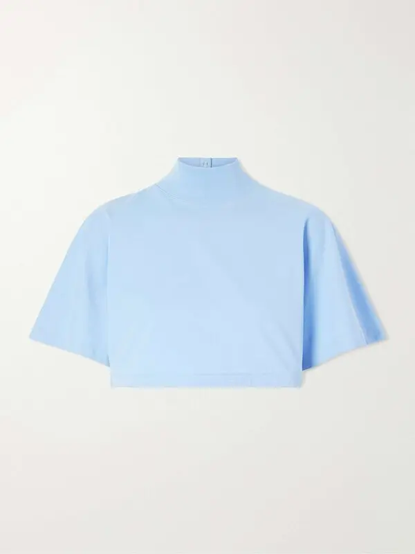 Alaïa Cropped Cotton-jersey Turtleneck T-shirt - Blue
