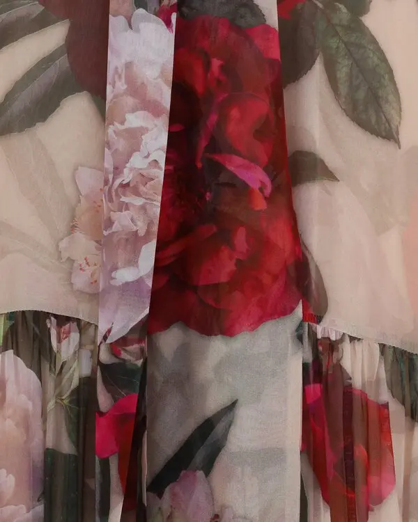 NISSA Printed Silk Maxi Dress With Scarf Detail