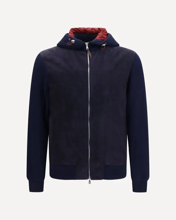 Brunello Cucinelli English Knit Jacket With Hood - Blue