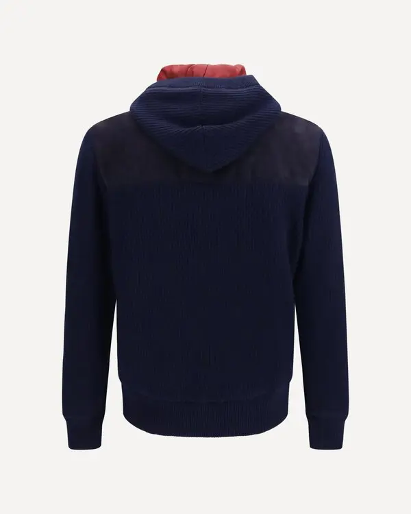 Brunello Cucinelli English Knit Zip-up Jacket With Hood - Blue