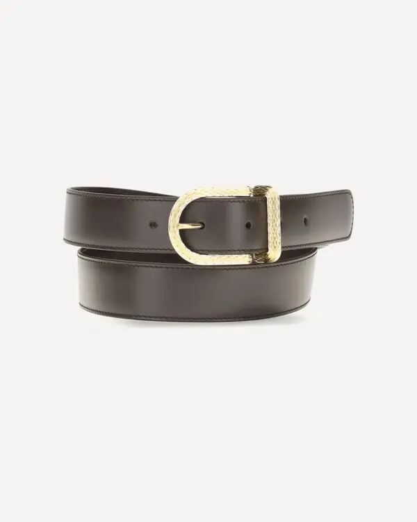 Loro Piana Inlay Belt With Gold Tone Buckle
