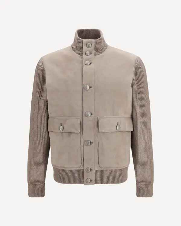 Brunello Cucinelli Suede And Cashmere Jacket - Beige