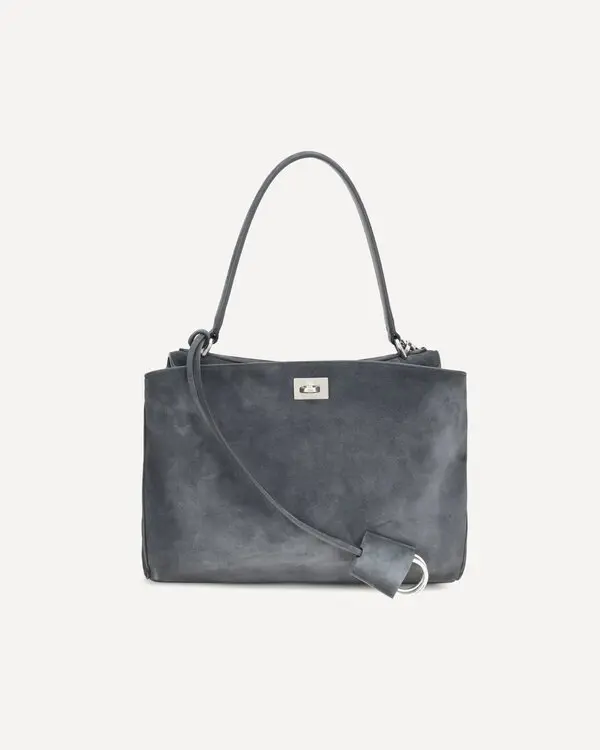 Balenciaga Small Rodeo Handbag In Waxed Suede Calfskin And Smooth Calfskin Leather - Grey