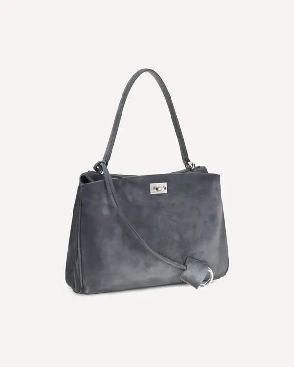 Balenciaga Small Rodeo Handbag In Waxed Suede Calfskin And Smooth Calfskin Leather - Grey