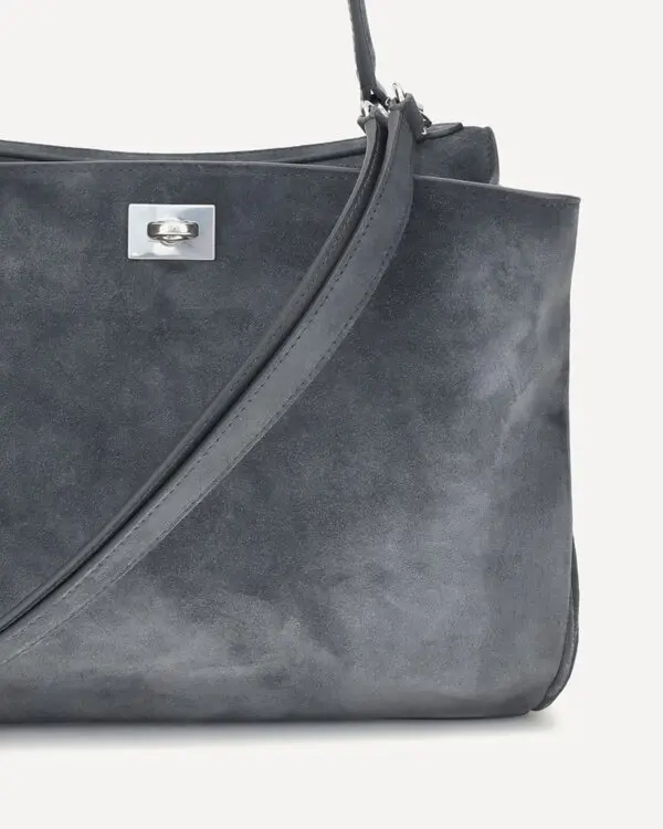 Balenciaga Small Rodeo Handbag In Waxed Suede Calfskin And Smooth Calfskin Leather - Grey