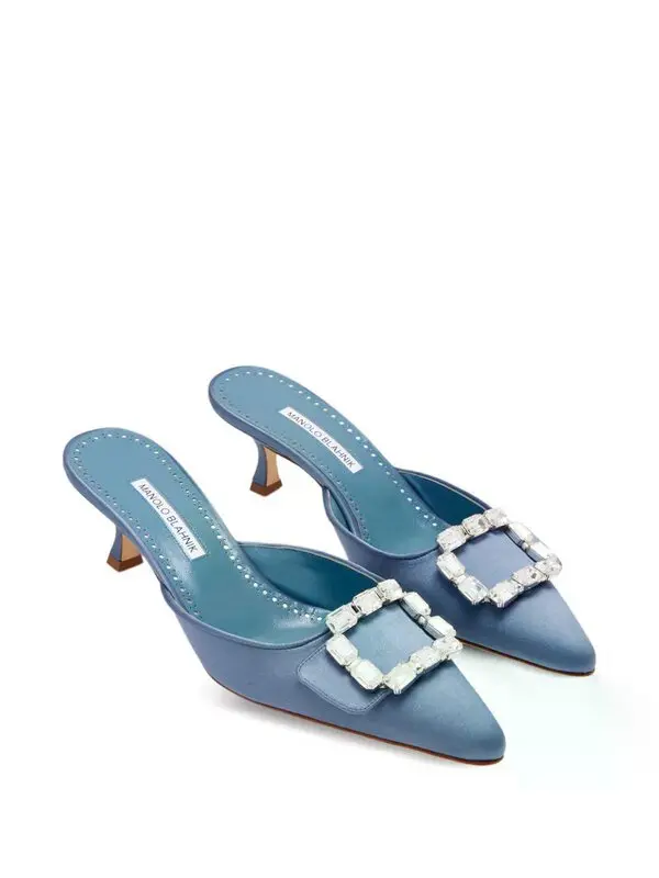 Manolo Blahnik Mayjou Crystal-buckle Heeled Mules