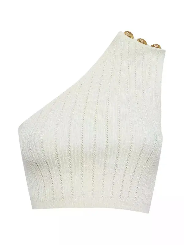 Balmain One-shoulder Pointelle-knit Top - Neutrals