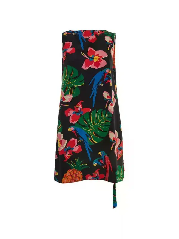 Valentino Garavani Tropical Print Draped Midi Dress - Black