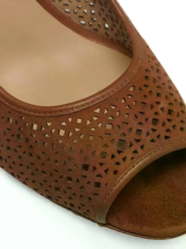 Tory Burch Elinor Laser-cut Suede Heeled Pumps - Brown