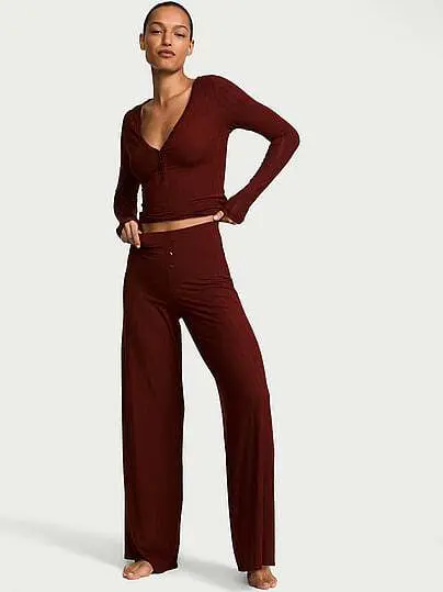 Victoria's Secret So Soft Modal Ultra-fine Henley Top & Wide-leg Pant Set - Brown