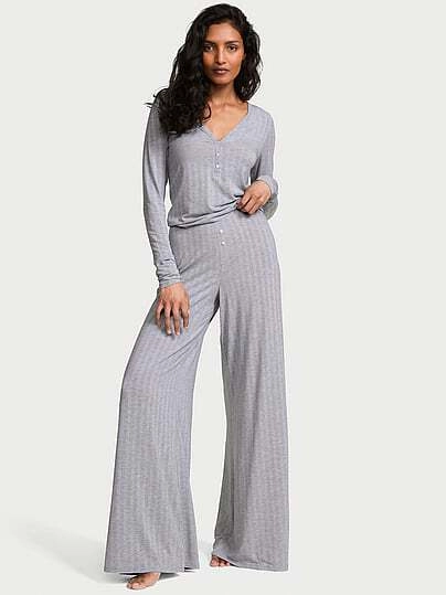 Victoria's Secret So Soft Modal Ultra-fine Henley Top & Wide-leg Pant Set - Grey