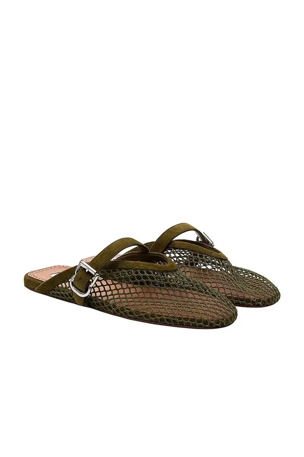 Alaïa Fishnet Flat Mule - Vert Camouflage