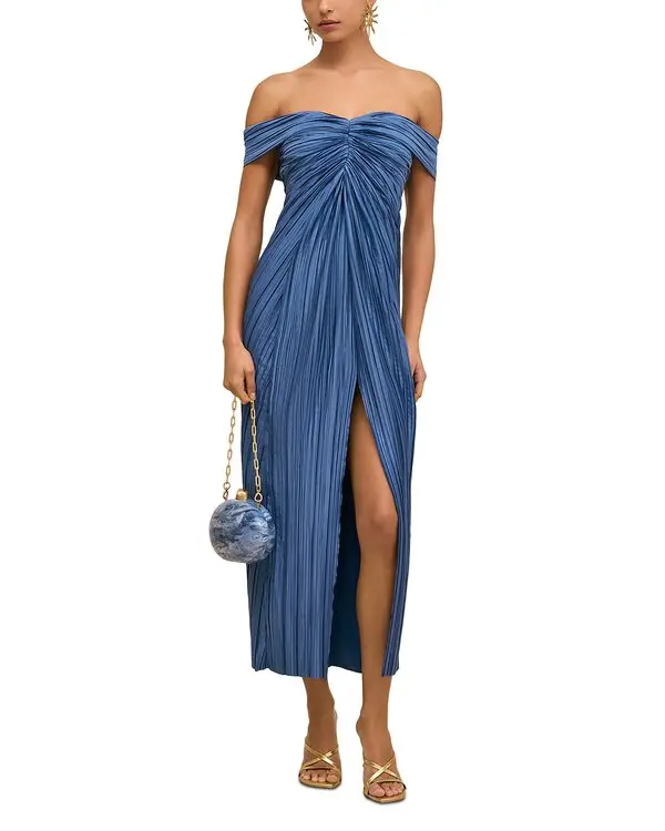 Cult Gaia Rivoli Off-the-shoulder Pleated Maxi Dress