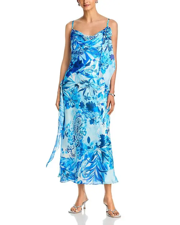Aqua Scarf Slip Maxi Dress - Blue/white