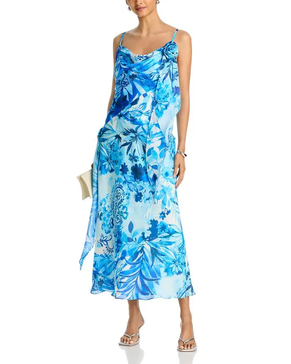 Aqua Scarf Slip Maxi Dress