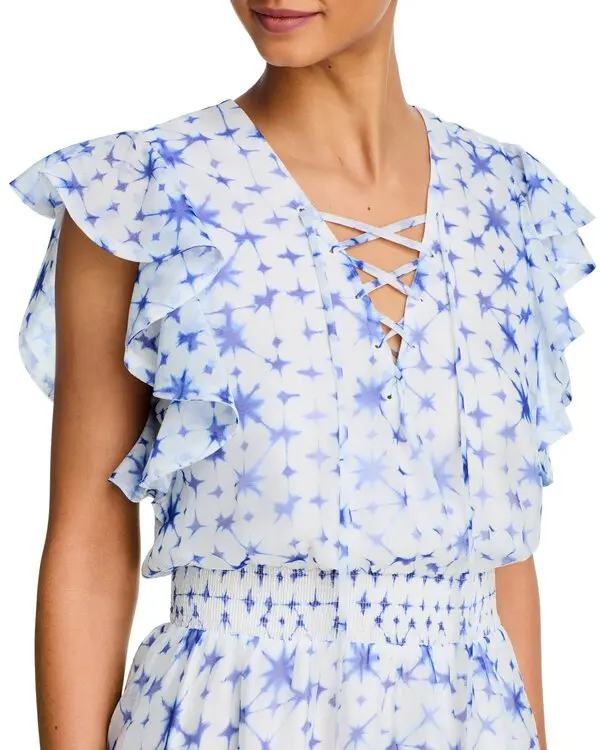Aqua Batik Print Flutter Sleeve Mini Dress