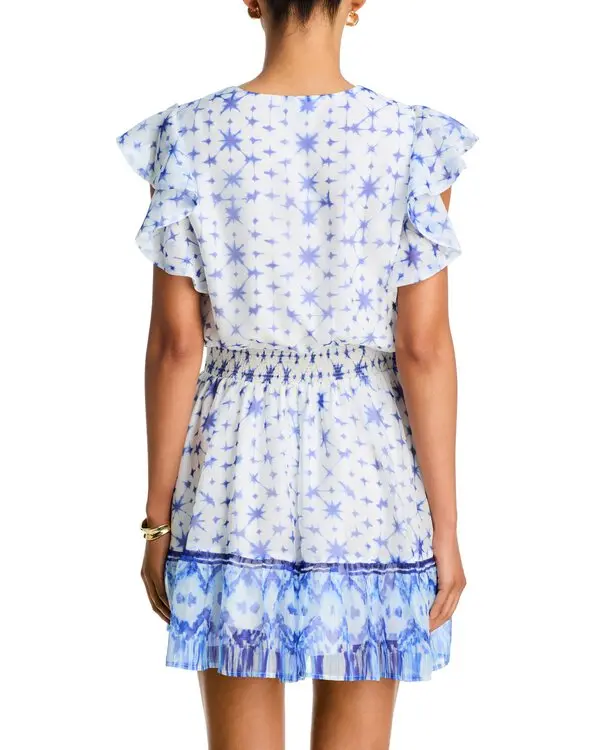 Aqua Batik Print Flutter Sleeve Mini Dress