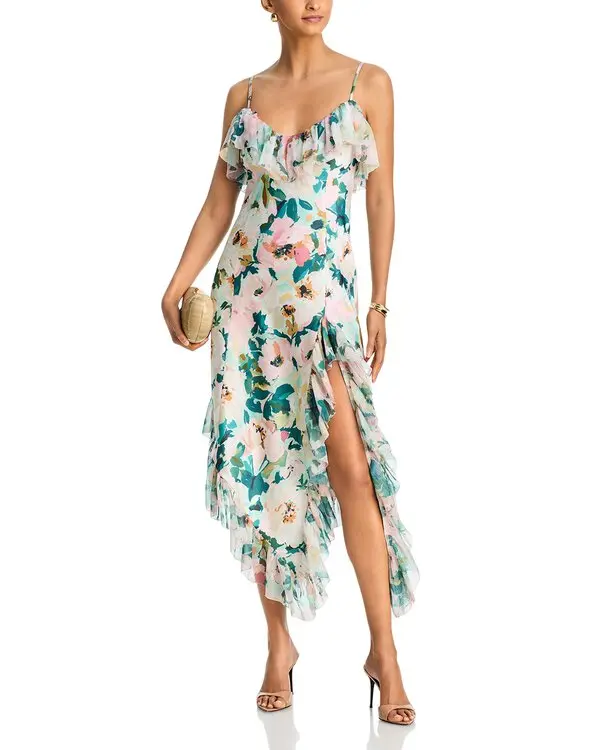 Aqua Floral Ruffle Maxi Dress