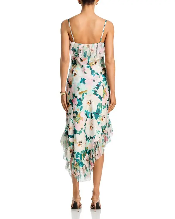 Aqua Floral Ruffle Maxi Dress