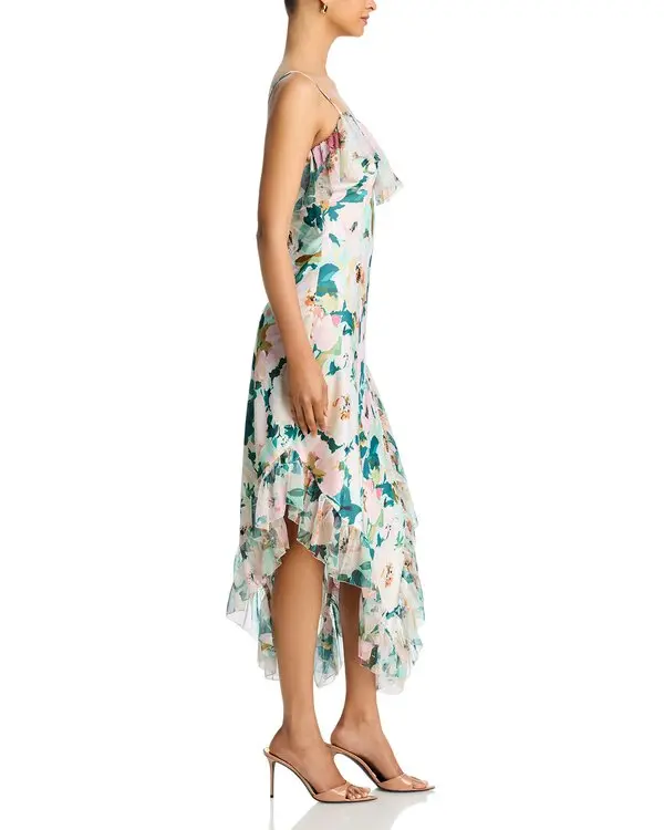 Aqua Floral Ruffle Maxi Dress