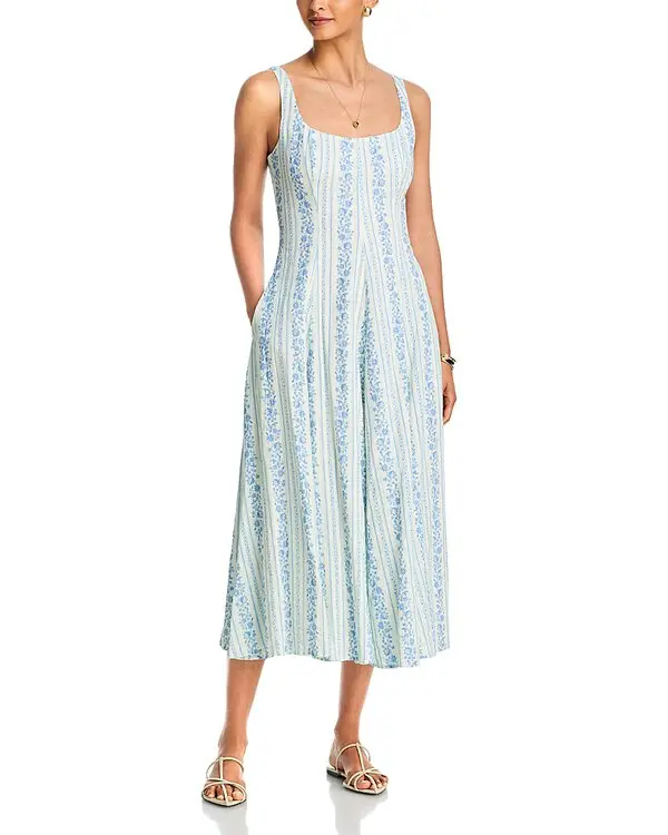 Aqua Wallpaper Stripe Midi Dress - Blue/white