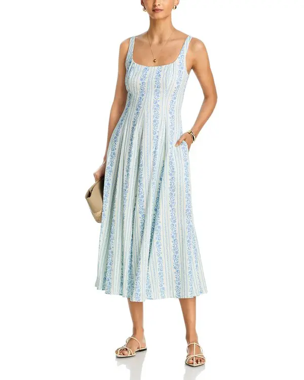 Aqua Wallpaper Stripe Midi Dress