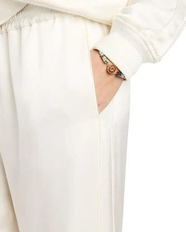 Casablanca Wide Leg Satin Trousers With Embroidered Detail