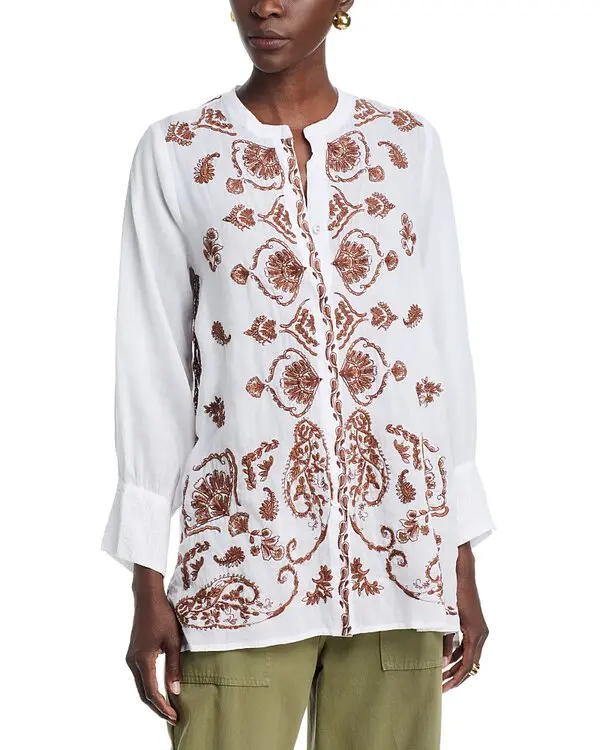 Johnny Was Jaden Voyager Tunic With Embroidered Detail - White