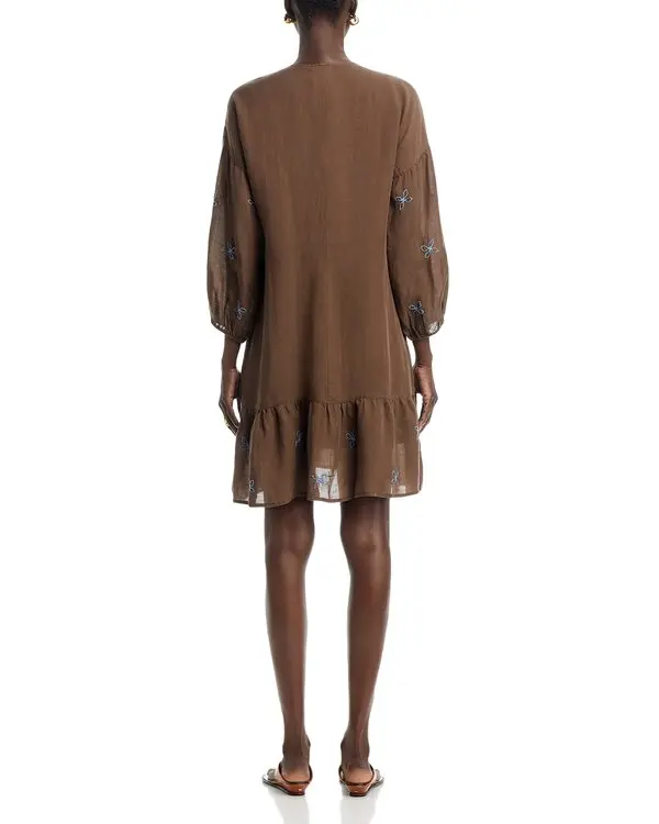 Johnny Was Bishop Sleeve Embroidered Flounce Dress